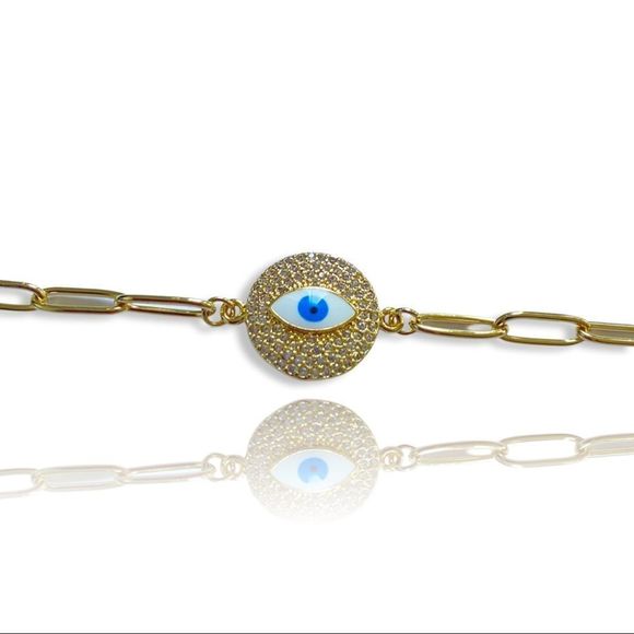 Jewelry | Evil Eye Gold Paperclip Link Bracelet | Poshmark